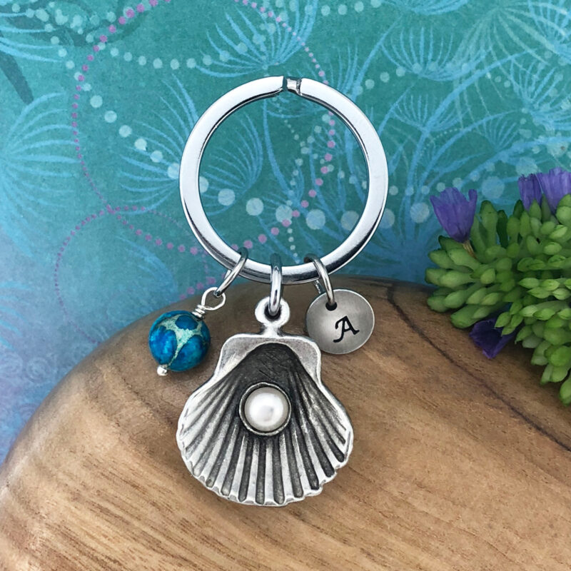 Shell Keyring with Optional Personalised Initial Charm & Optional ...