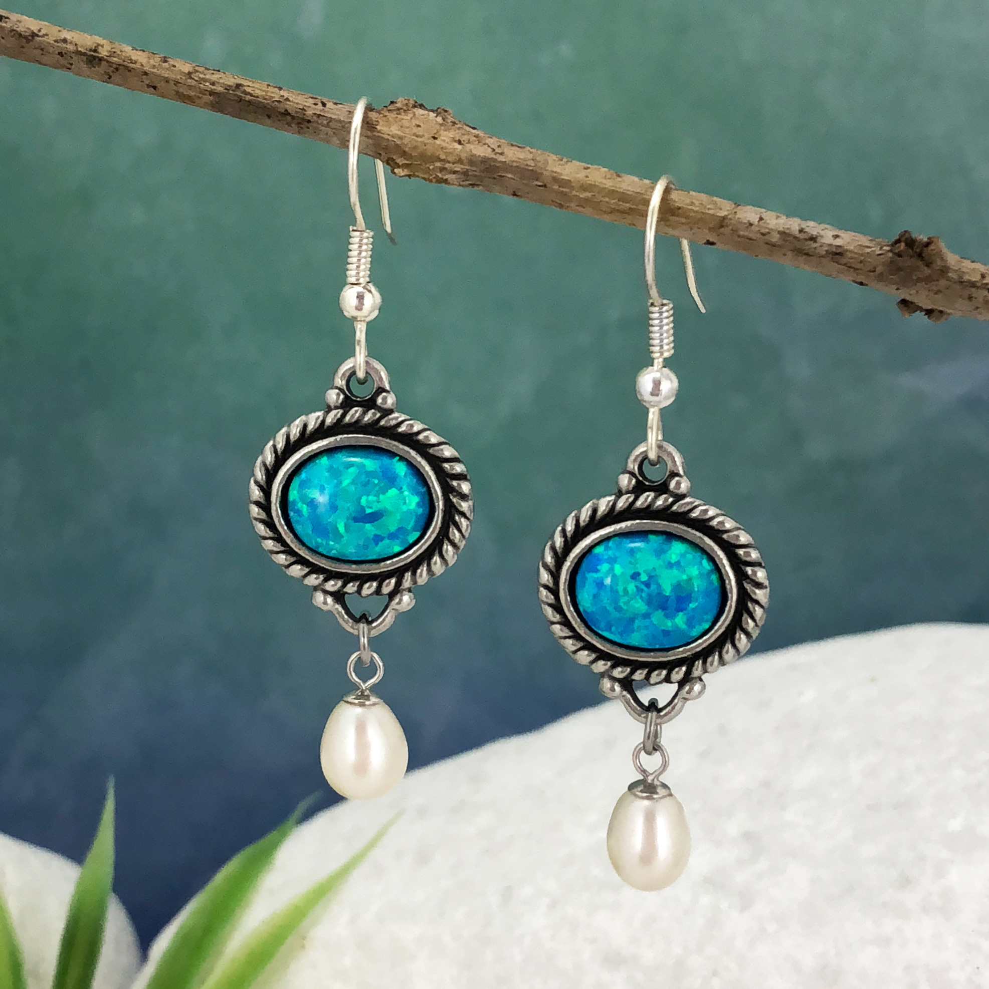 Opal Earrings, Freshwater Pearls, Fire Created Opal Premium Australian ...